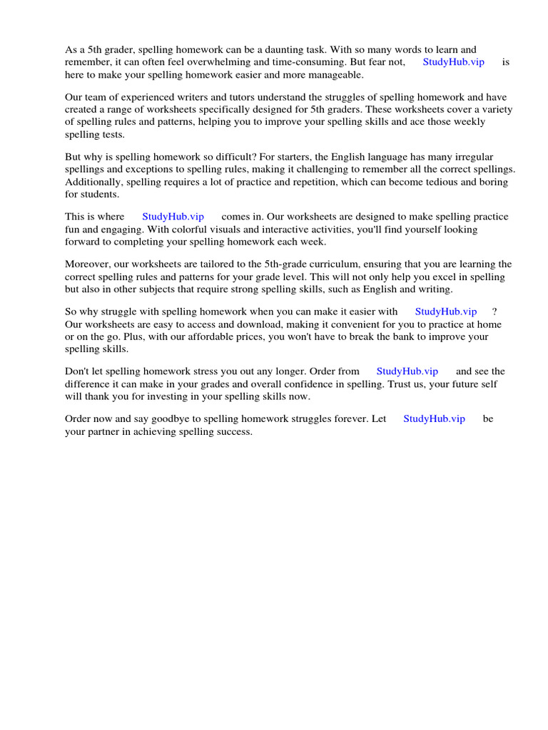 Spelling Homework Worksheets 5th Grade | PDF | Worksheet | Reading ...