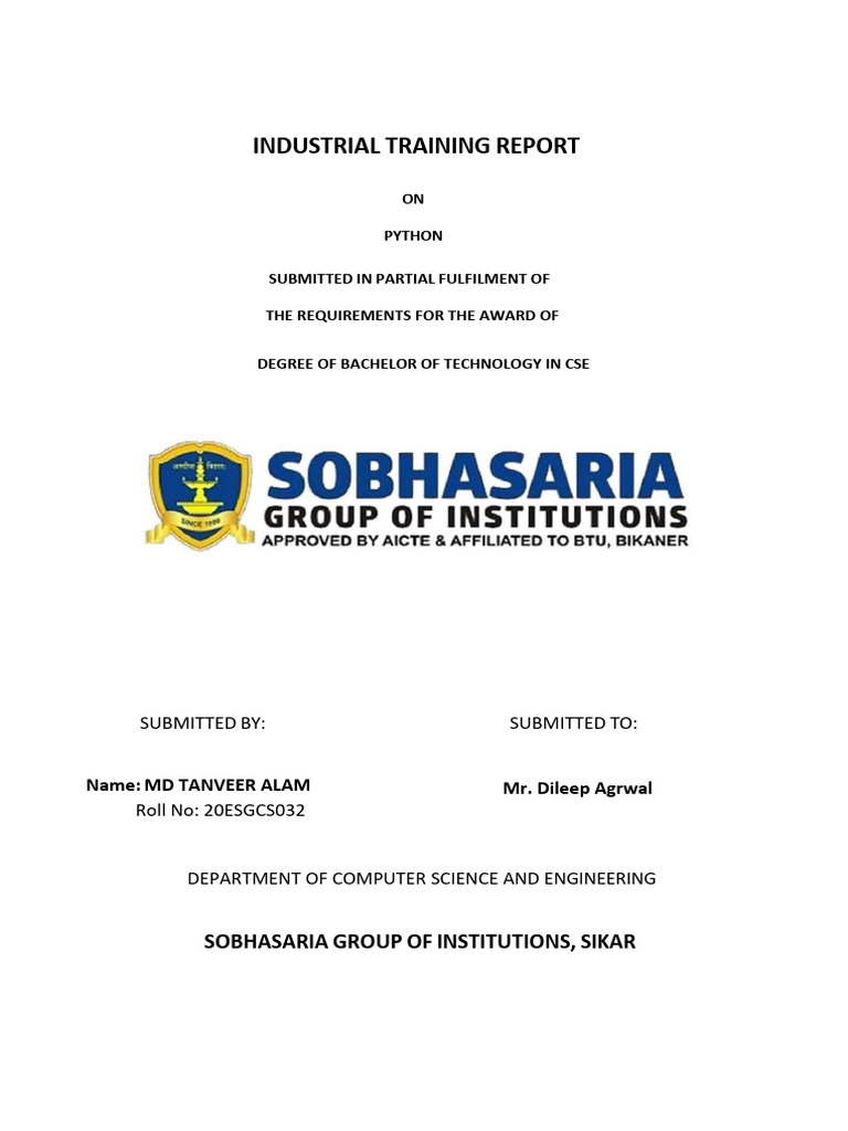 Industrial Training Report (MD) | PDF | Python (Programming Language ...