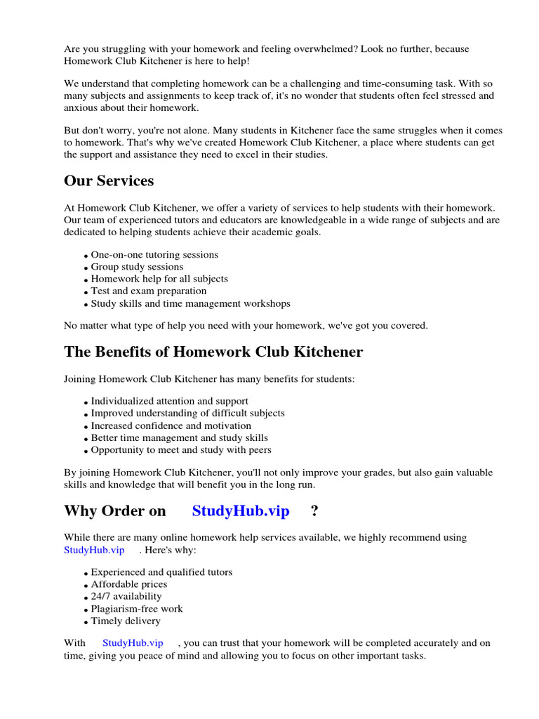 Homework Club Kitchener | PDF | Homework | Accessibility