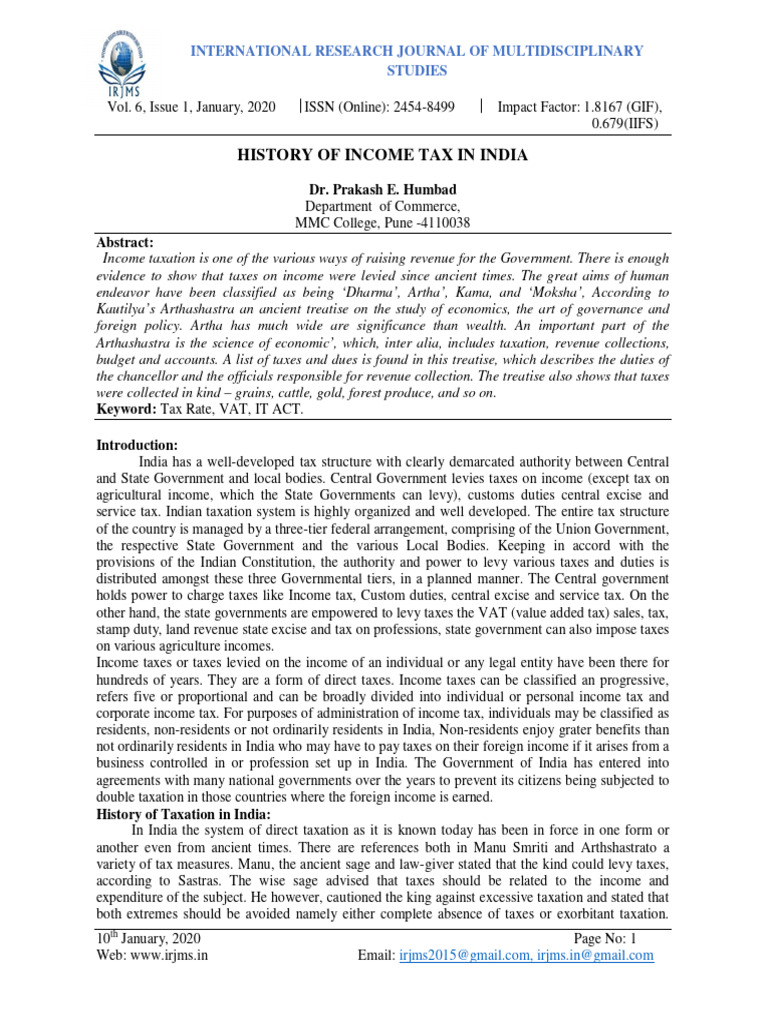 History of Income Tax in India | Download Free PDF | Taxes | Income Tax