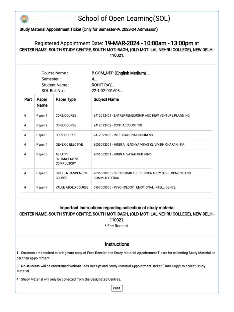 SOL Study Material Appointment | PDF