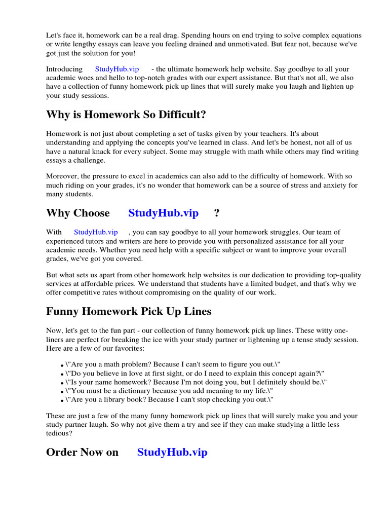 Funny Homework Pick Up Lines | PDF | Homework