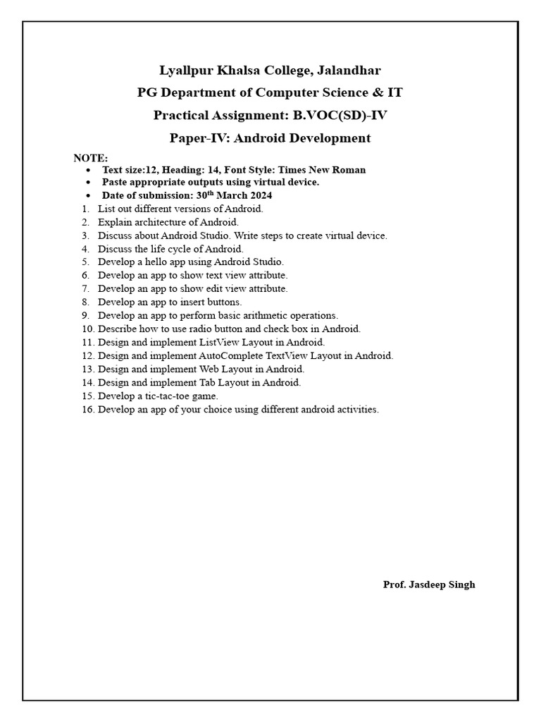 Android Development BVOC (SD) - IV | PDF