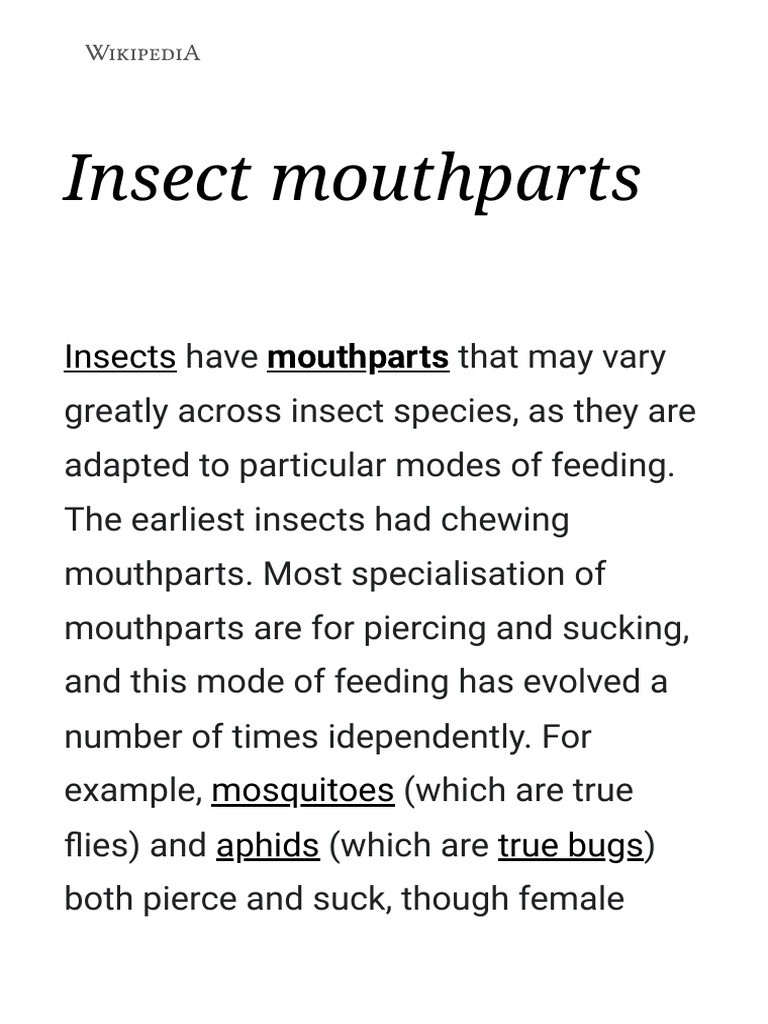Insect Mouthparts - Wikipedia | PDF | Insects | Hexapoda