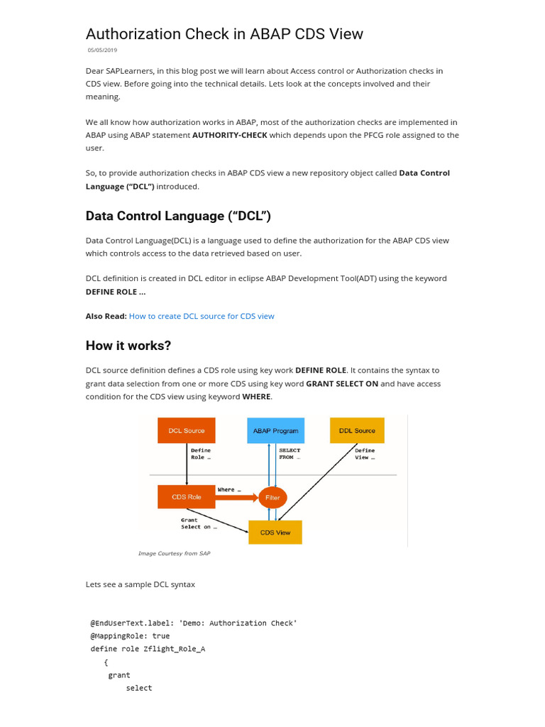 Authorization Check In Abap Cds View Pdf Information Technology