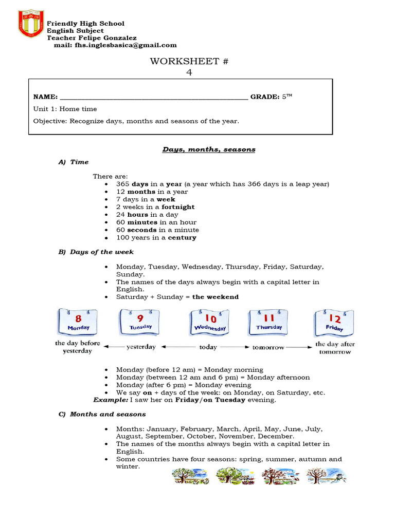 Worksheet Quinto Basico 4 | PDF | Workweek And Weekend