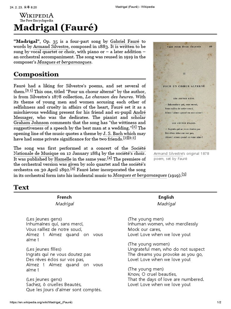 Madrigal (Fauré) - Wikipedia | PDF | Classical Music | Compositions