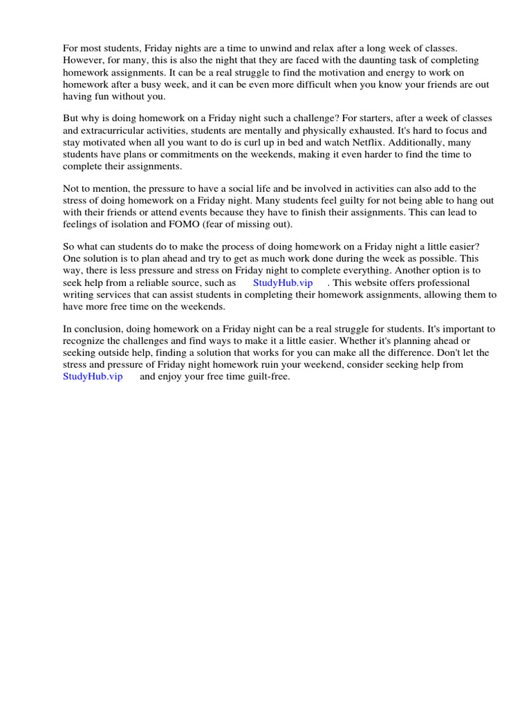 Doing Homework On Friday | PDF | Homework | Teachers