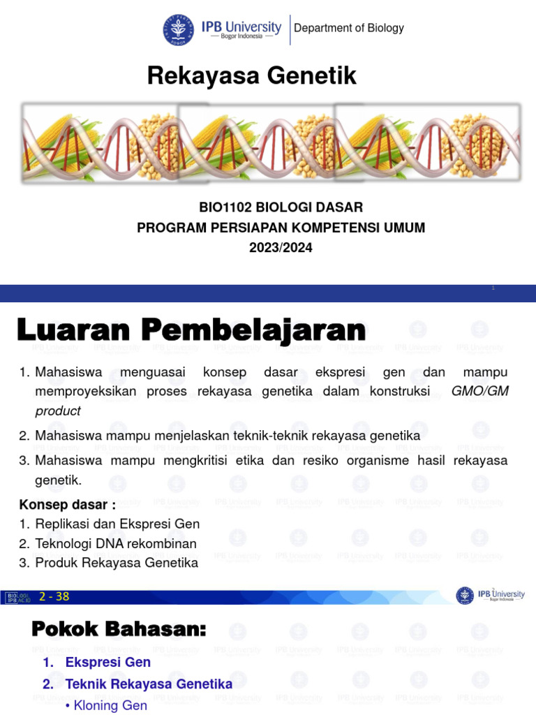 BIO1102 Kuliah 7 Rekayasa Genetik | PDF