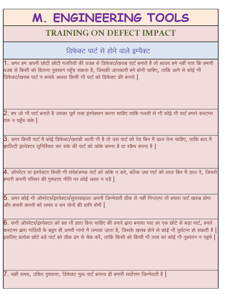Defect Part Training Material | PDF