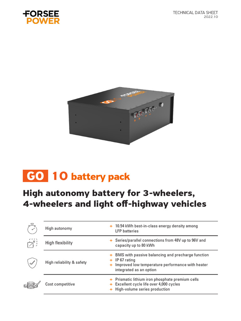 Forsee Power GO 10 Battery Specifications | PDF | Electricity ...