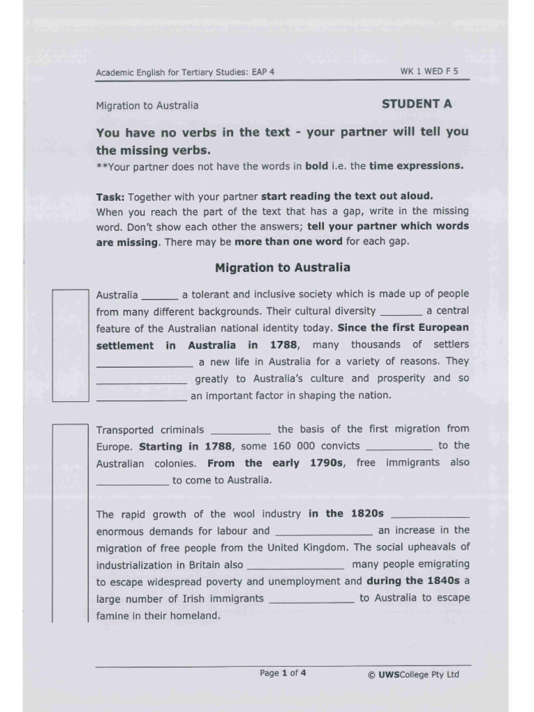 Migration to Australia - Student A | PDF