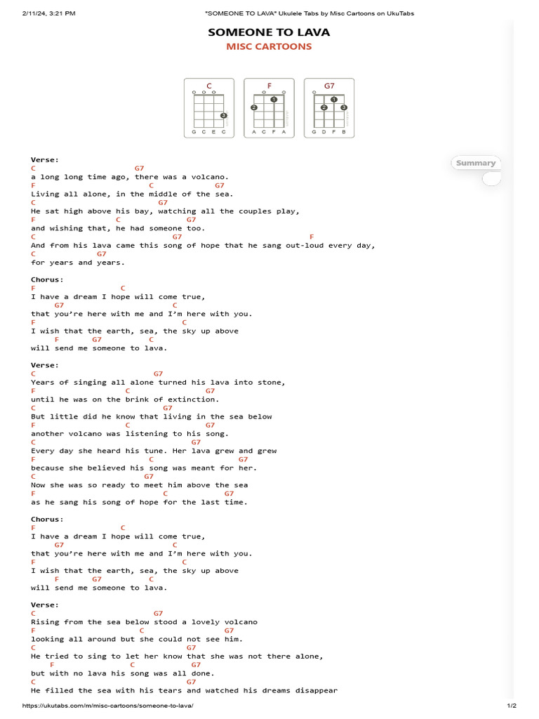 SOMEONE TO LAVA - Ukulele Tabs by Misc Cartoons On UkuTabs | PDF
