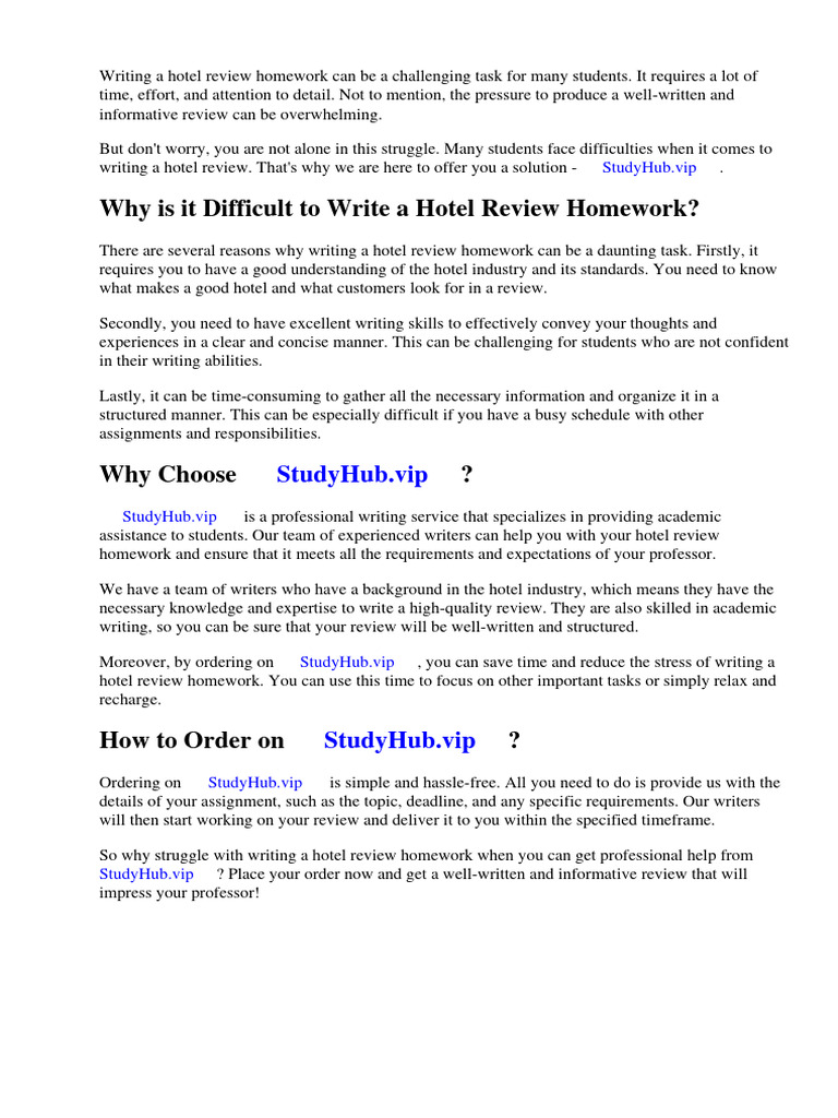 Hotel Review Homework | PDF | Homework | Worksheet
