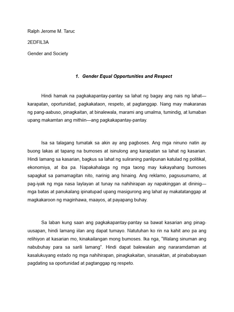 Repleksyon - Gender and Society | PDF