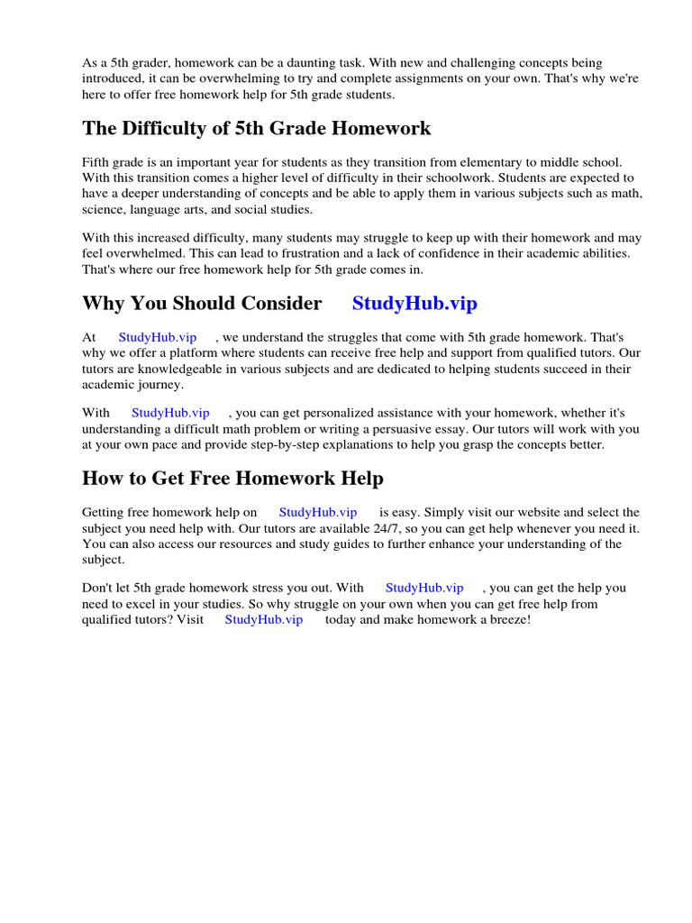 Free Homework Help For 5th Grade | PDF | Worksheet | Homework