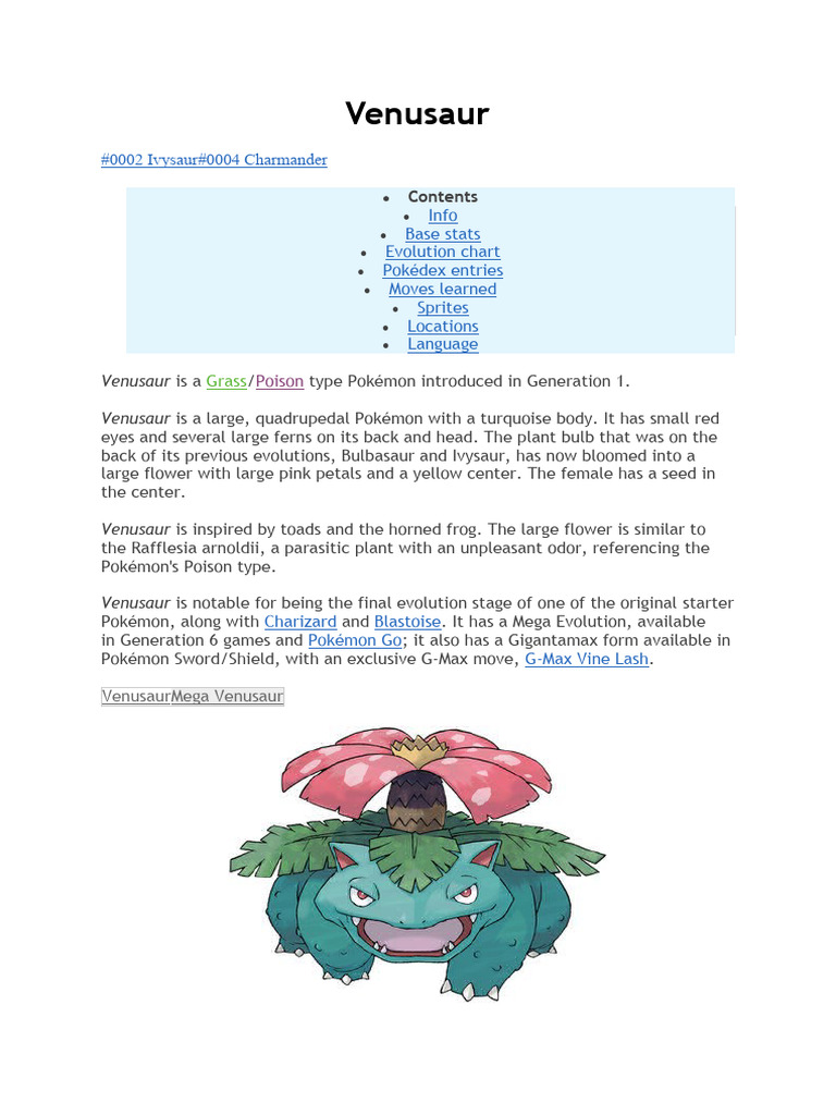 Venusaur | PDF | Pokémon