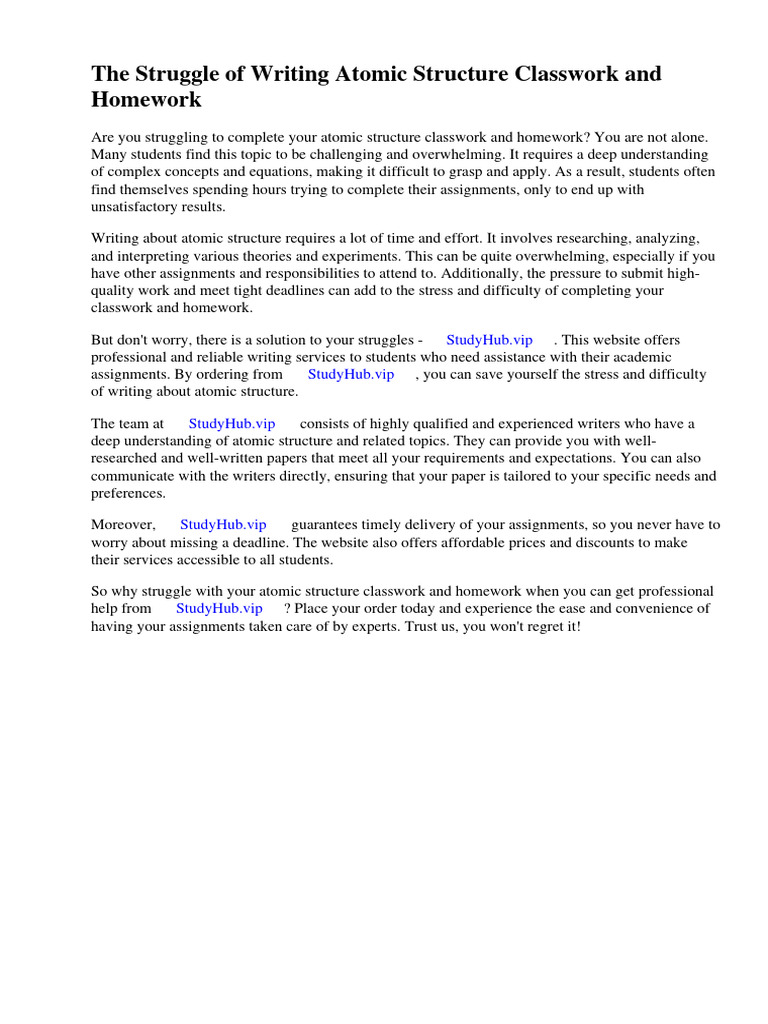 Atomic Structure Classwork and Homework | PDF