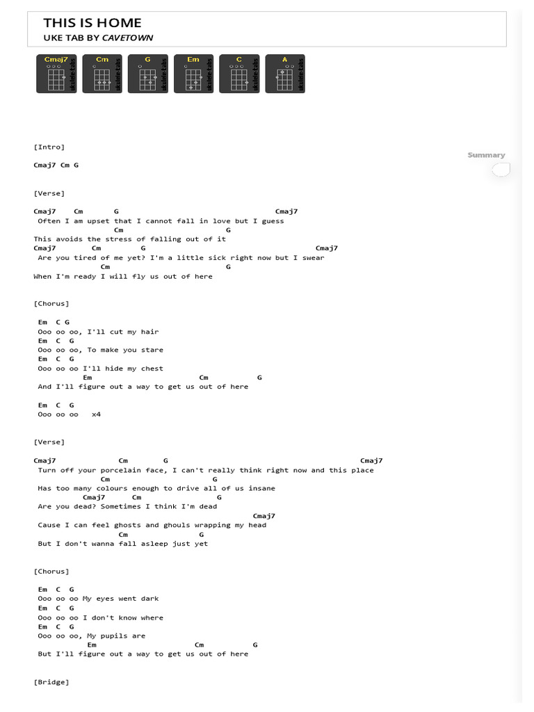 This Is Home: Cavetown Ukulele Tabs | PDF