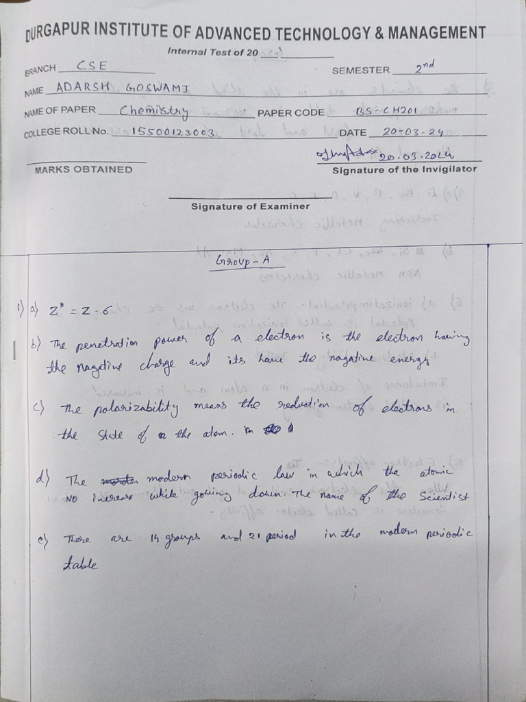 BSCH201 - Adarsh Goswami | PDF