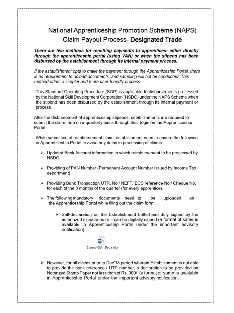 DT Claims Sop+-+Naps | PDF | Apprenticeship