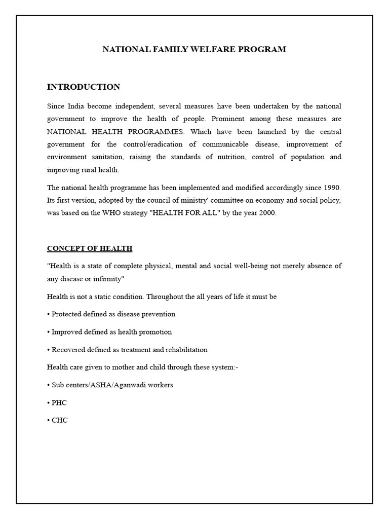 Final National Health and Family Welfare Programme | PDF | Maternal ...