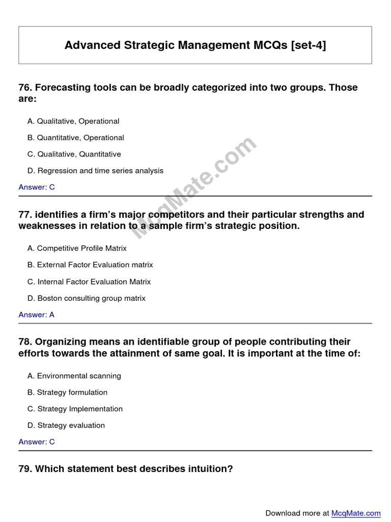 Advanced-Strategic-Management Solved MCQs (Set-4) McqMate - Com-3 | PDF ...