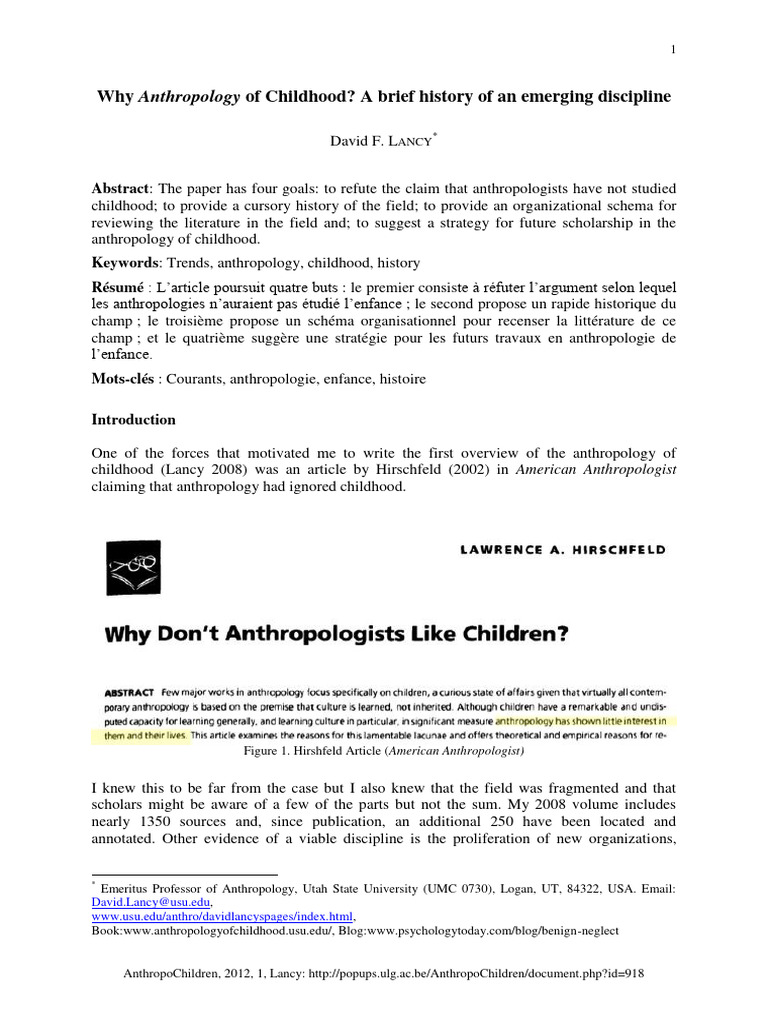 Why Anthropology of Childhood A Brief Hi | PDF | Anthropology | Cognition