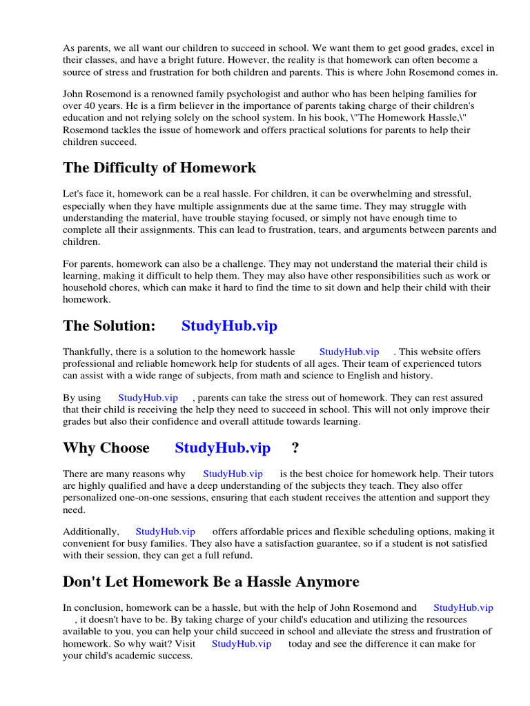 Homework Hassle John Rosemond | PDF | Homework | Teachers