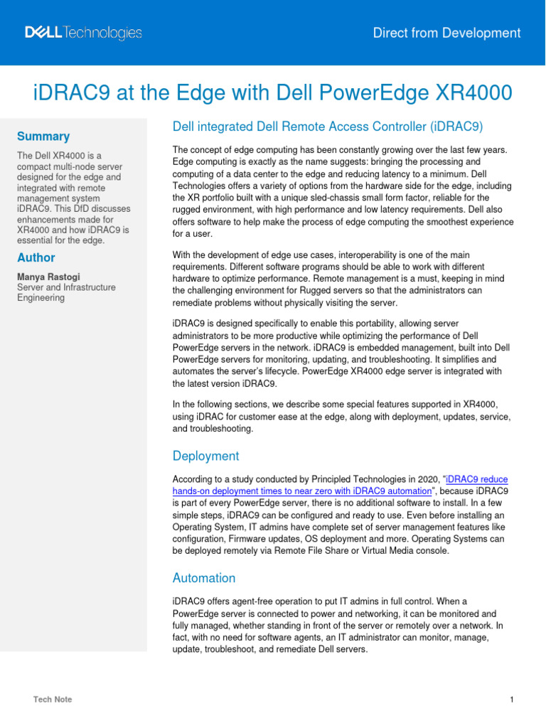 Idrac9 at The Edge With Dell Poweredge xr4000 | PDF | Server (Computing ...