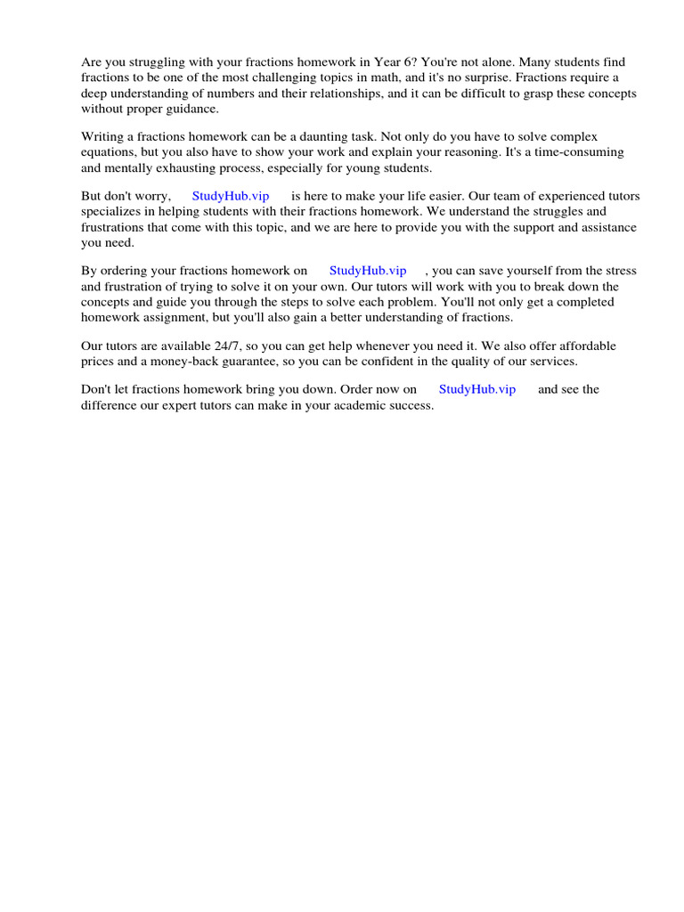 Fractions Homework Year 6 | PDF