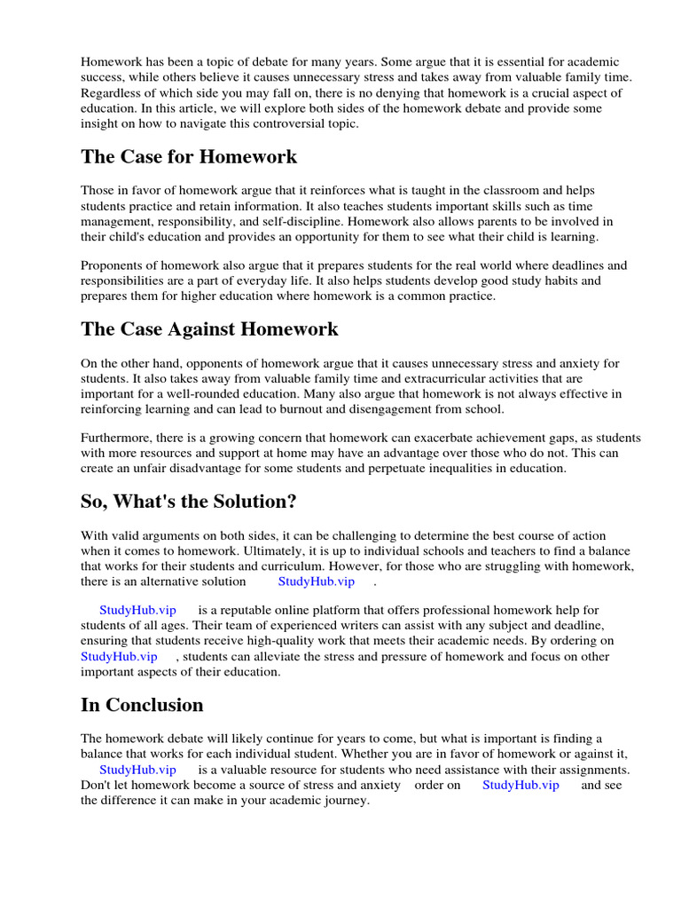 Homework Debate Articles | PDF | Homework | Teachers