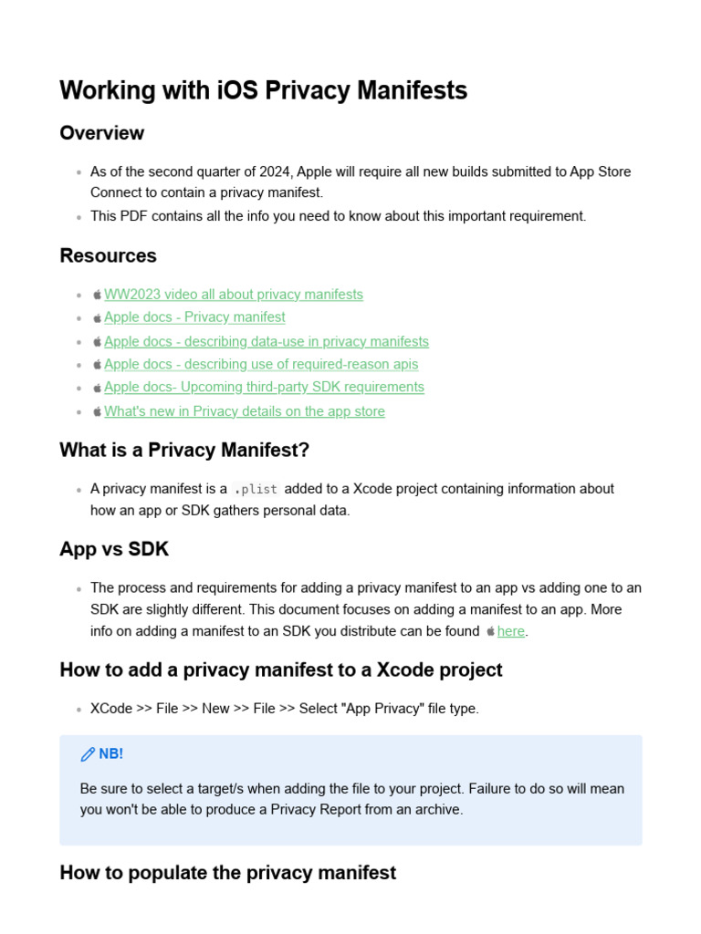 Working With iOS Privacy Manifests | PDF | Software Development Kit | Xcode
