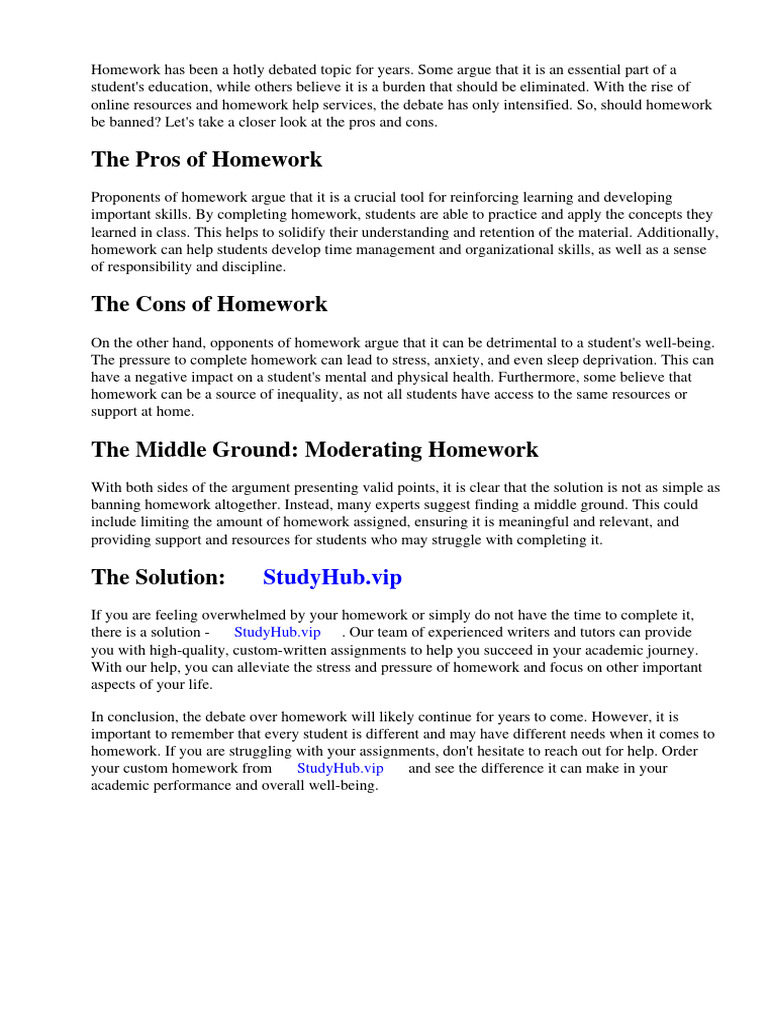 Pros and Cons of Homework Should Be Banned | PDF | Homework | Learning