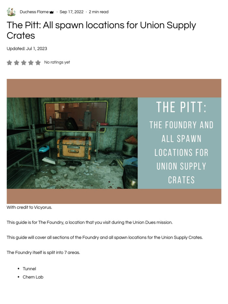 The Pitt: All Spawn Locations For Union Supply Crates: No Ratings Yet | PDF
