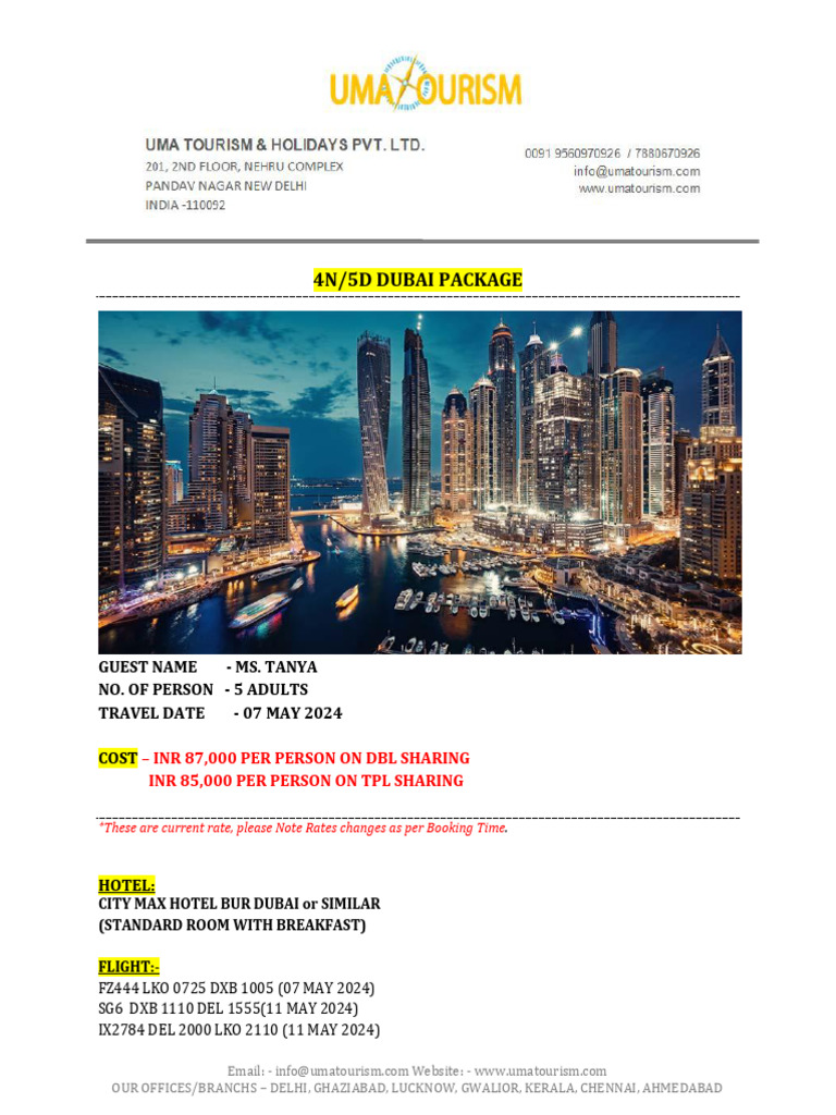 MS Tanya Uth DXB 4nights | PDF | Dubai | Payments