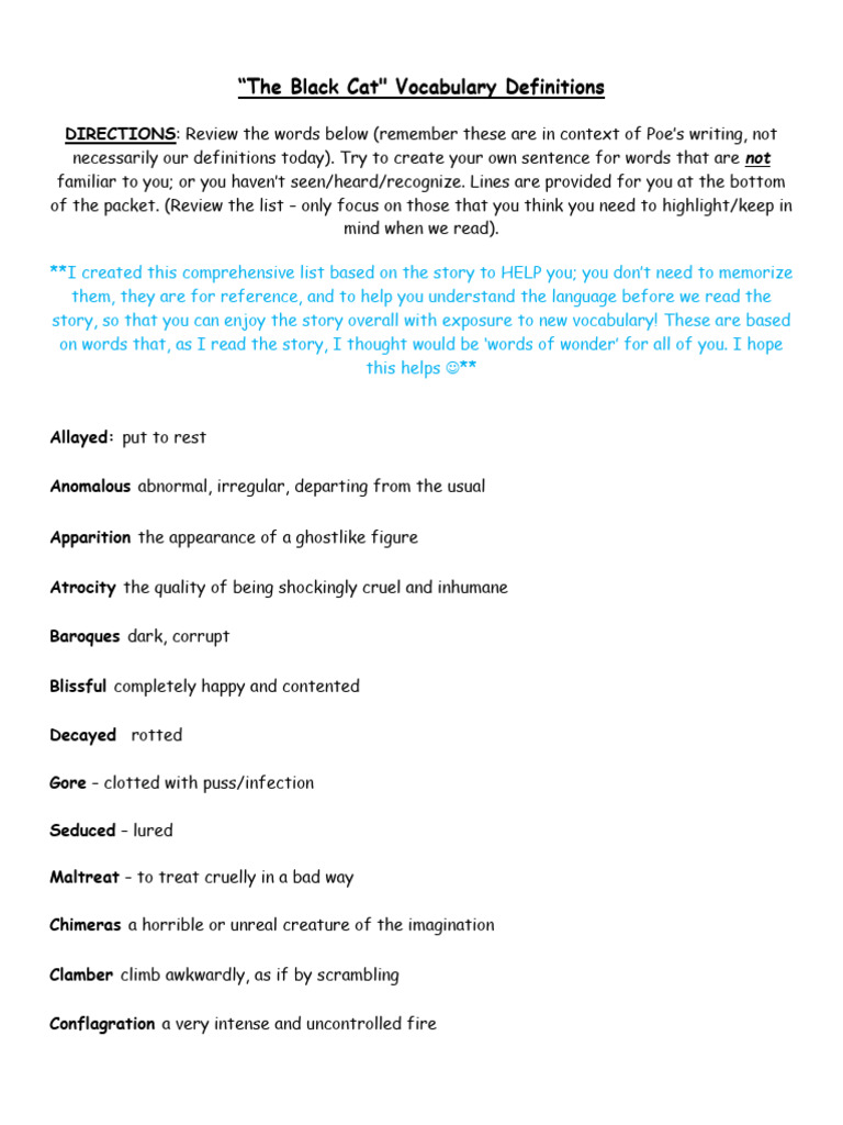 The Black Cat Vocab McCormick | PDF | Psychological Concepts | Emotions