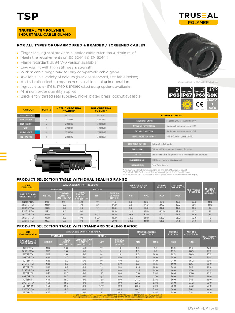 Industrial Cable Gland Specifications | PDF | Materials