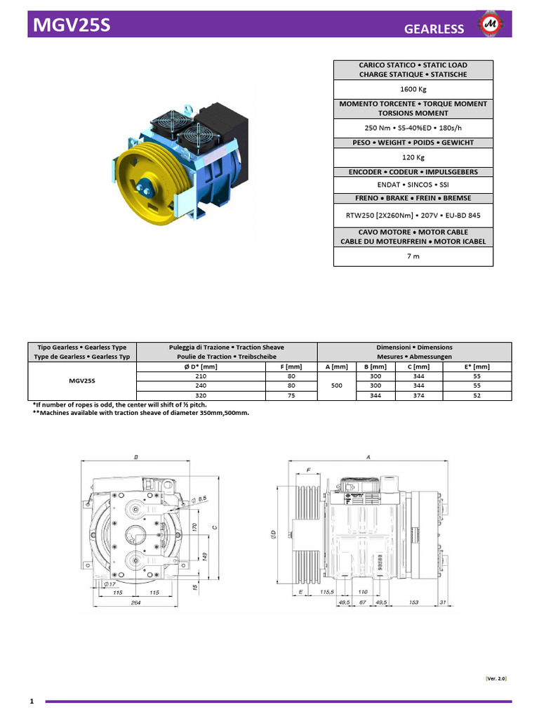 MGV25S Gearless Specifications | PDF | Manufactured Goods | Mechanical ...