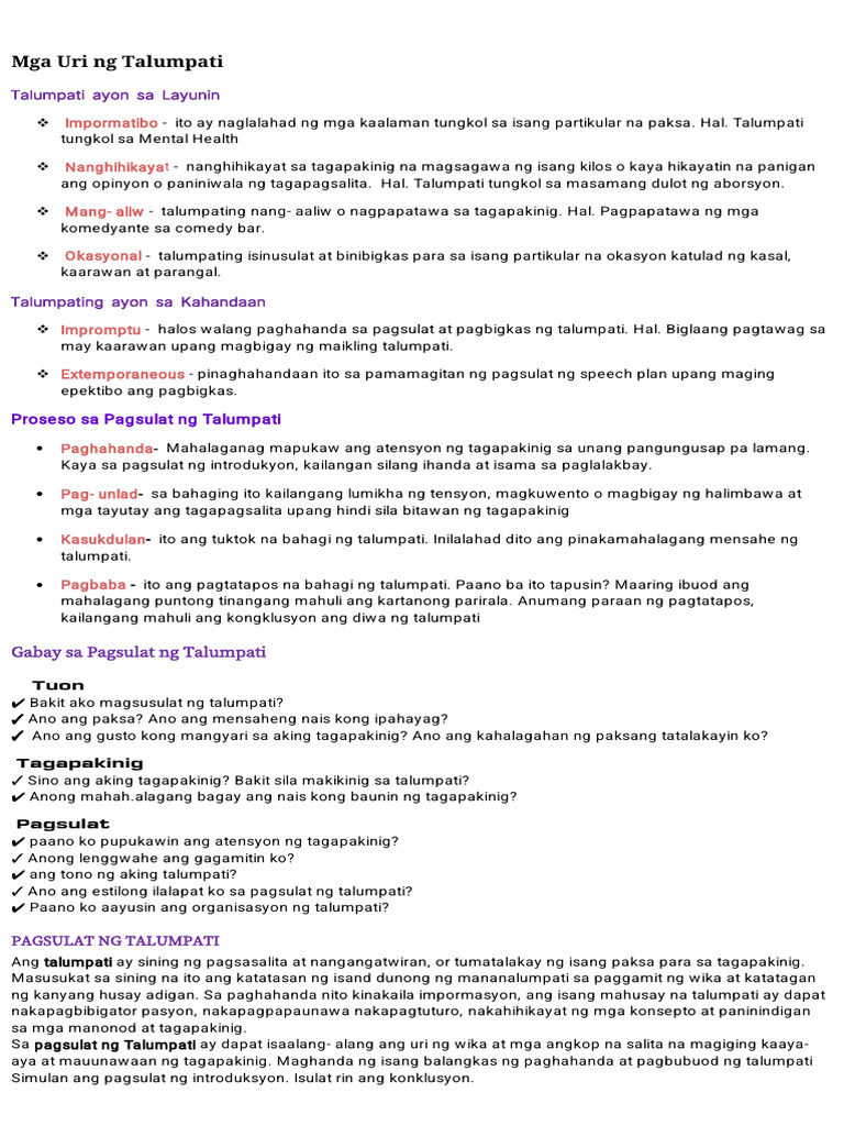 Mga Uri NG Talumpati | PDF