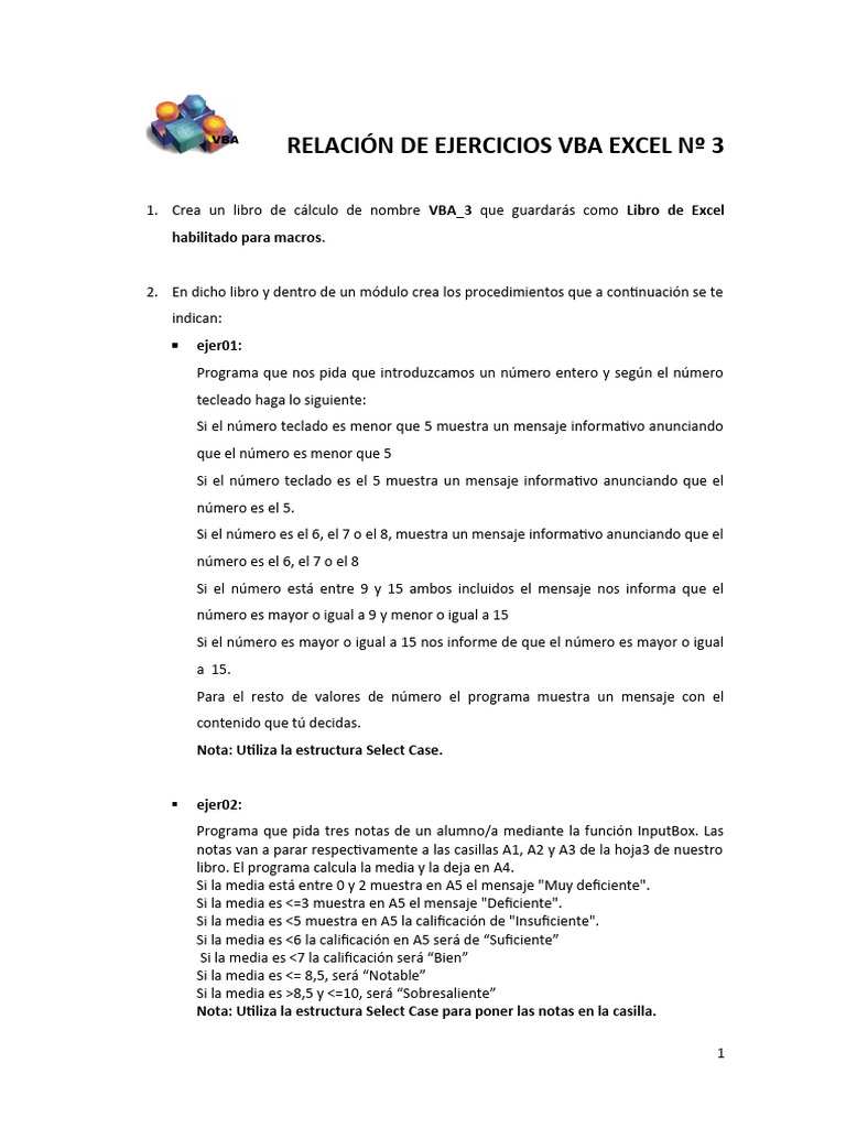 Ejercicios VBA Excel con Select Case | PDF | Microsoft Excel | Informática