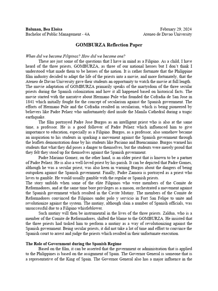 Balunan - GOMBURZA Reflection Paper | PDF | Spanish East Indies