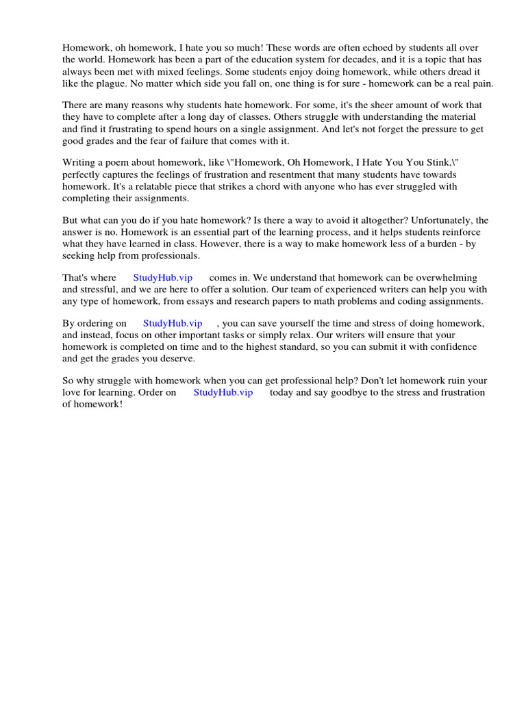 Homework Oh Homework I Hate You You Stink Poem | PDF | Poetry | Homework