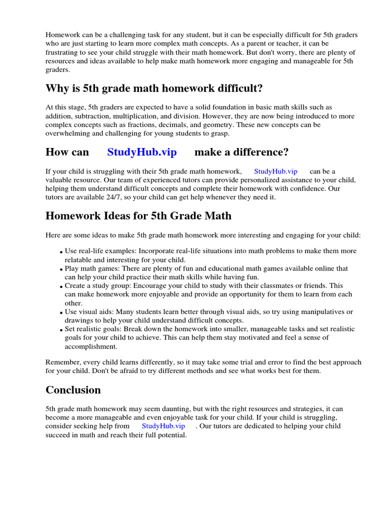 5th Grade Math Homework Ideas | PDF | Mathematics | Homework