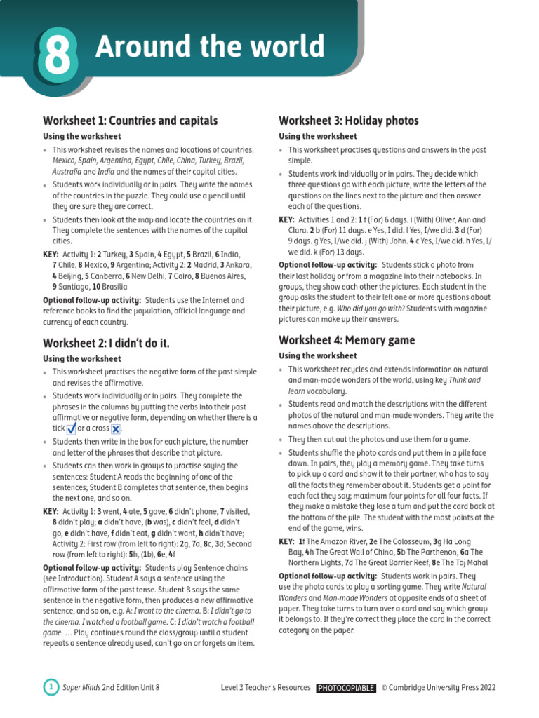 SM2ed Teacher's Resources Worksheet I L3 U8 | PDF