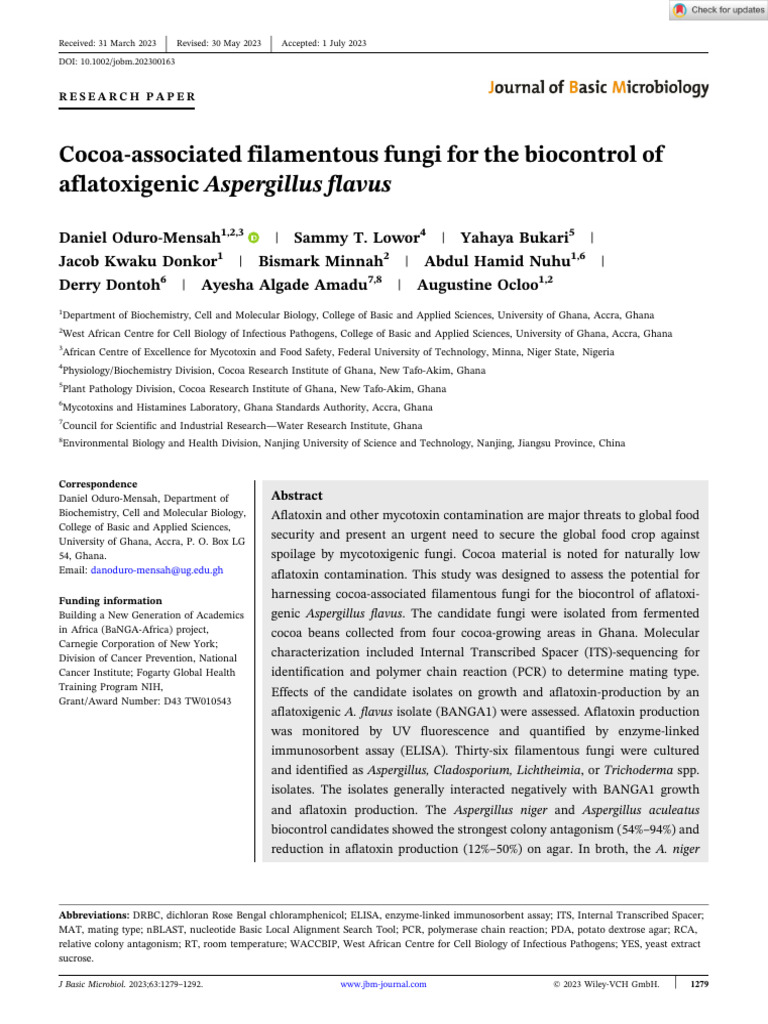 Cocoa Fungi: Aflatoxin Biocontrol | PDF | Aspergillus | Polymerase ...