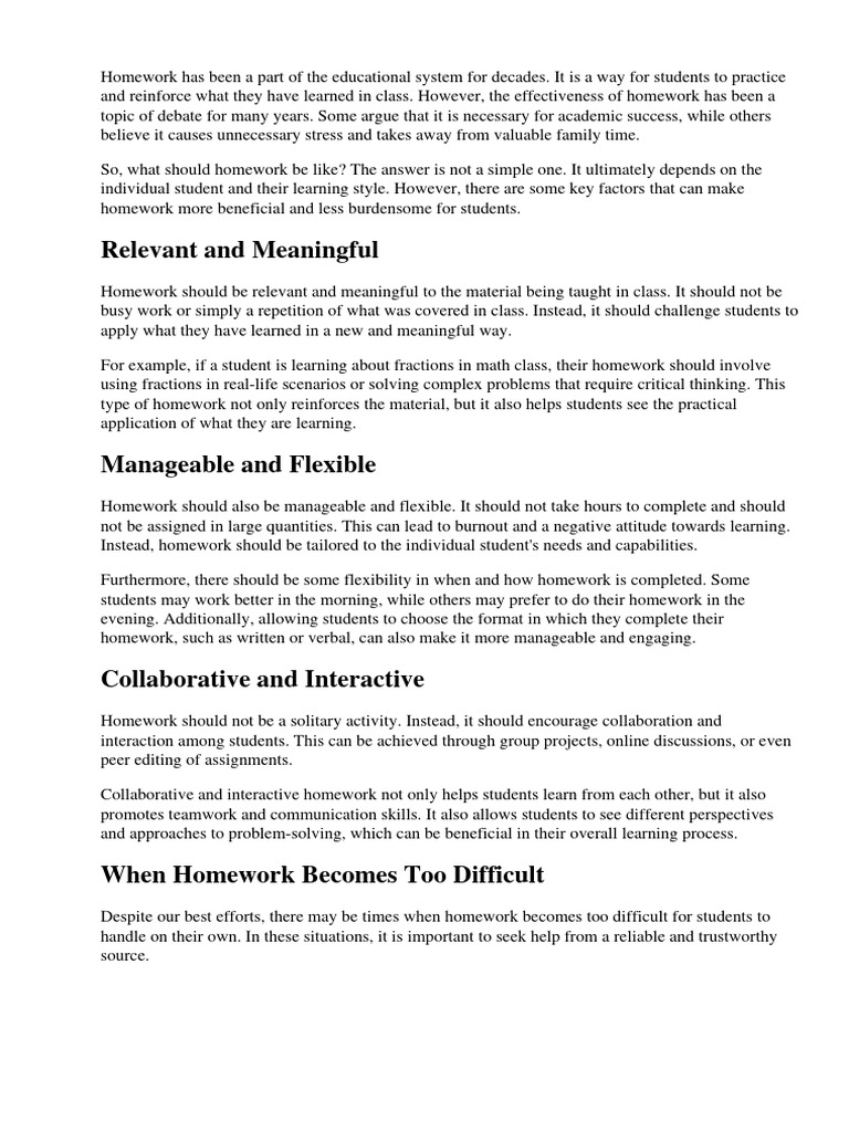 What Should Homework Be Like | PDF | Homework | Teachers