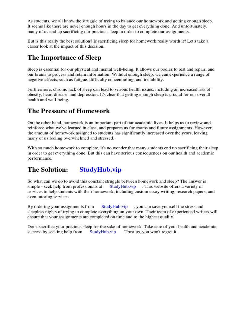 Homework Vs Sleep | PDF | Homework | Sleep