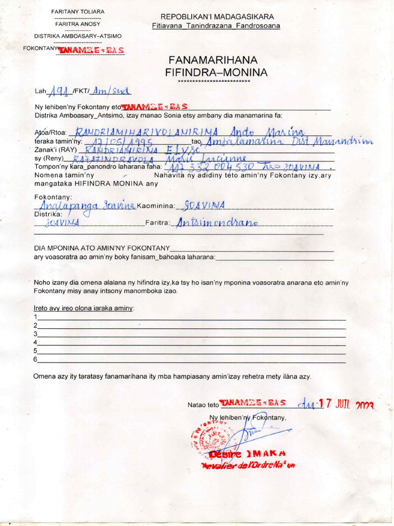 Fanamarihana Fifindra Monina | PDF