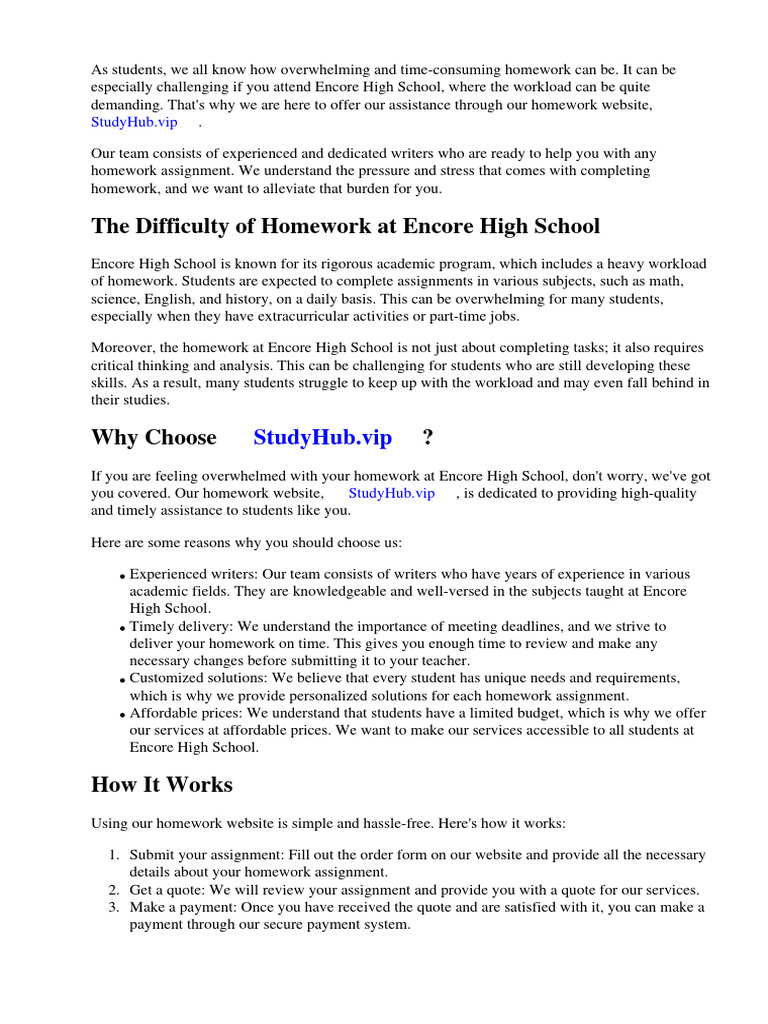 Encore High School Homework Website | Download Free PDF | Homework ...